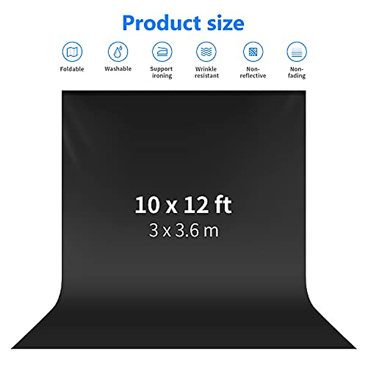 NEEWER 10 x 12FT / 3 x 3.6M PRO Photo Studio Premium Polyester Collapsible Backdrop Background for Photography, Video and Television (Backdrop ONLY) - Black