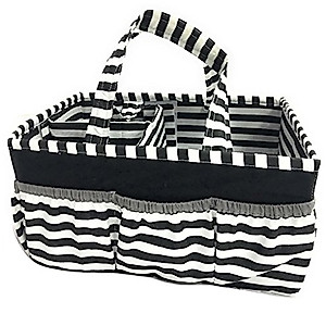Bacati Pin Stripes Nursery Fabric Storage Caddy with Handles, Black