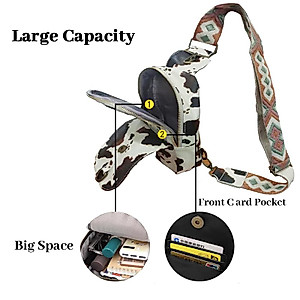 WeoTca Sling Bag for Women Crossbody Bags Multipurpose Chest Bags PU Leather Satchel（Cow pattern