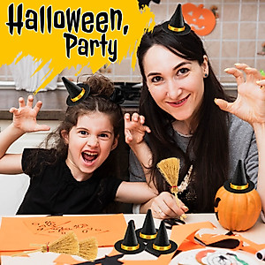 ZHWKMYP 14Pcs Mini Witch Hat, Small Witch Hats for Crafts, Felt Witch Hats and Brooms for Halloween Handmade Wine Bottle Party Decor