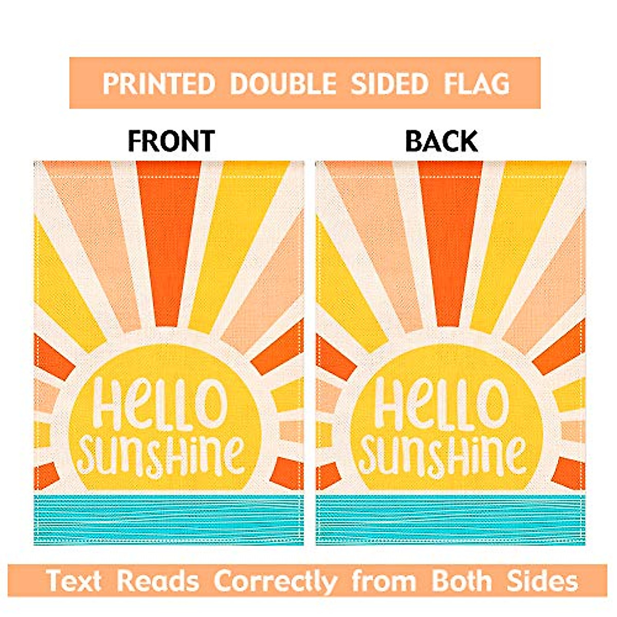 Jartinle Hello Sunshine Garden Flag, Rainbow Sun Summer Yard Flag Double Sided Vertical Burlap Outdoor Decor 12.5 x18 Inch