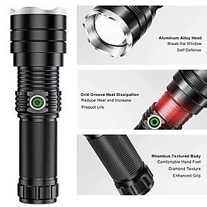 LED Rechargeable Flashlights High Lumens, 290000 Lumen Super Bright Flashlight with ΒATTERY & USB Cable, Powerful Handheld Waterproof flashlights with 4 Modes for Home/Camping/Emerge∩cy/Reading