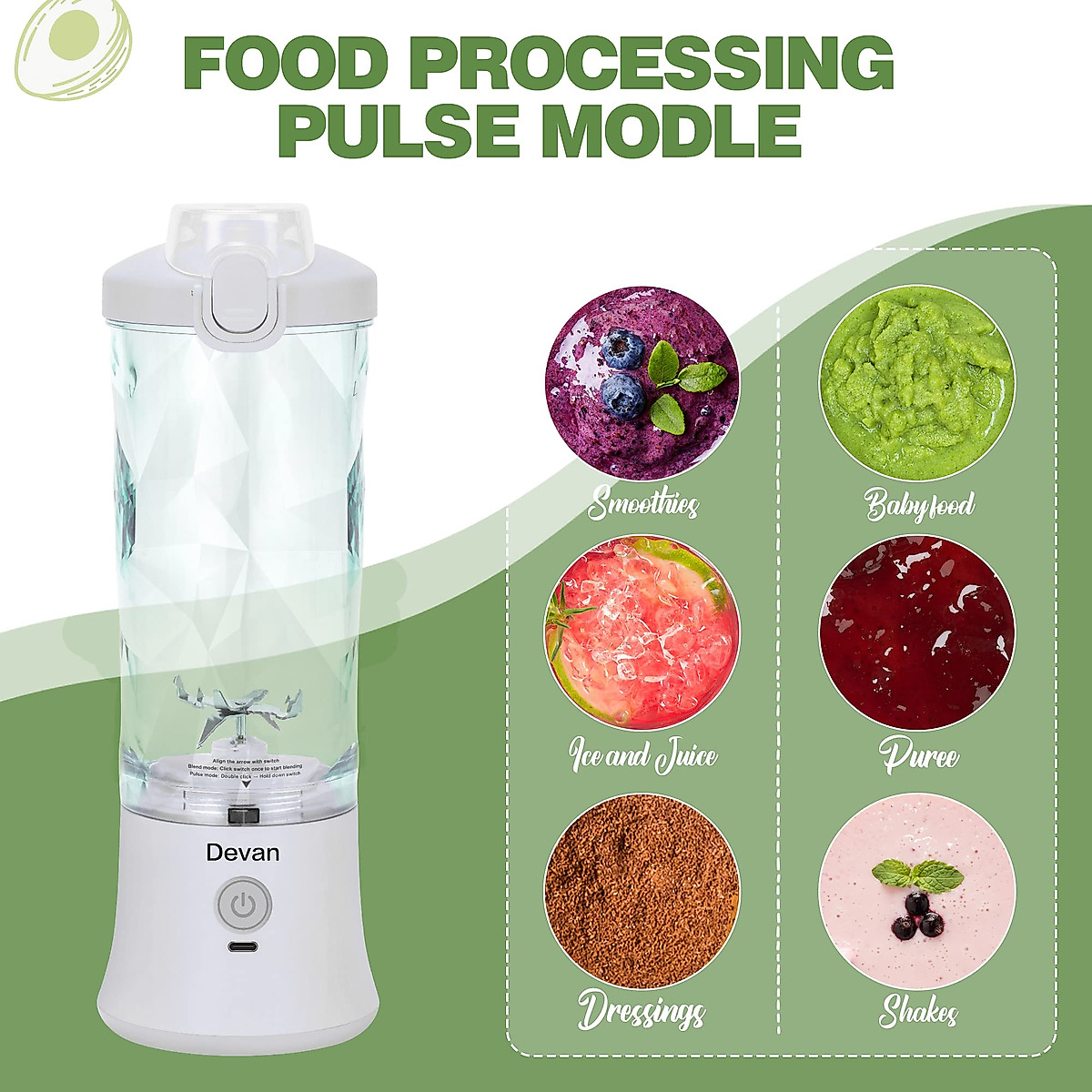 2 Pack Portable Blender,270 Watt for Shakes and Smoothies Waterproof Blender USB Rechargeable with 20 oz BPA Free Blender Cups with Travel Lid.