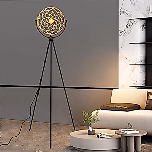 Floor lamps boho chic decor for living room,farmhouse adjustable Metal tripod Standing Tall lamp/Table Lamp,handmade rattan Lampshade Floor Lights bright lighting for Bedroom games Room Office