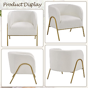 Yaheetech Accent Chair Set of 2, Armchair Set, Side Chairs for Living Room, Boucle Fabric Vanity Chairs with Gold Legs for Bedroom Office Readig Nook, Ivory