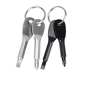 2 Set(4PCS) Portable Multifunction Key Chain Screwdriver Mini Key Shape Travel Kits Outdoor EDC Screwdriver Tool with Key Ring(Color: Black Silver)
