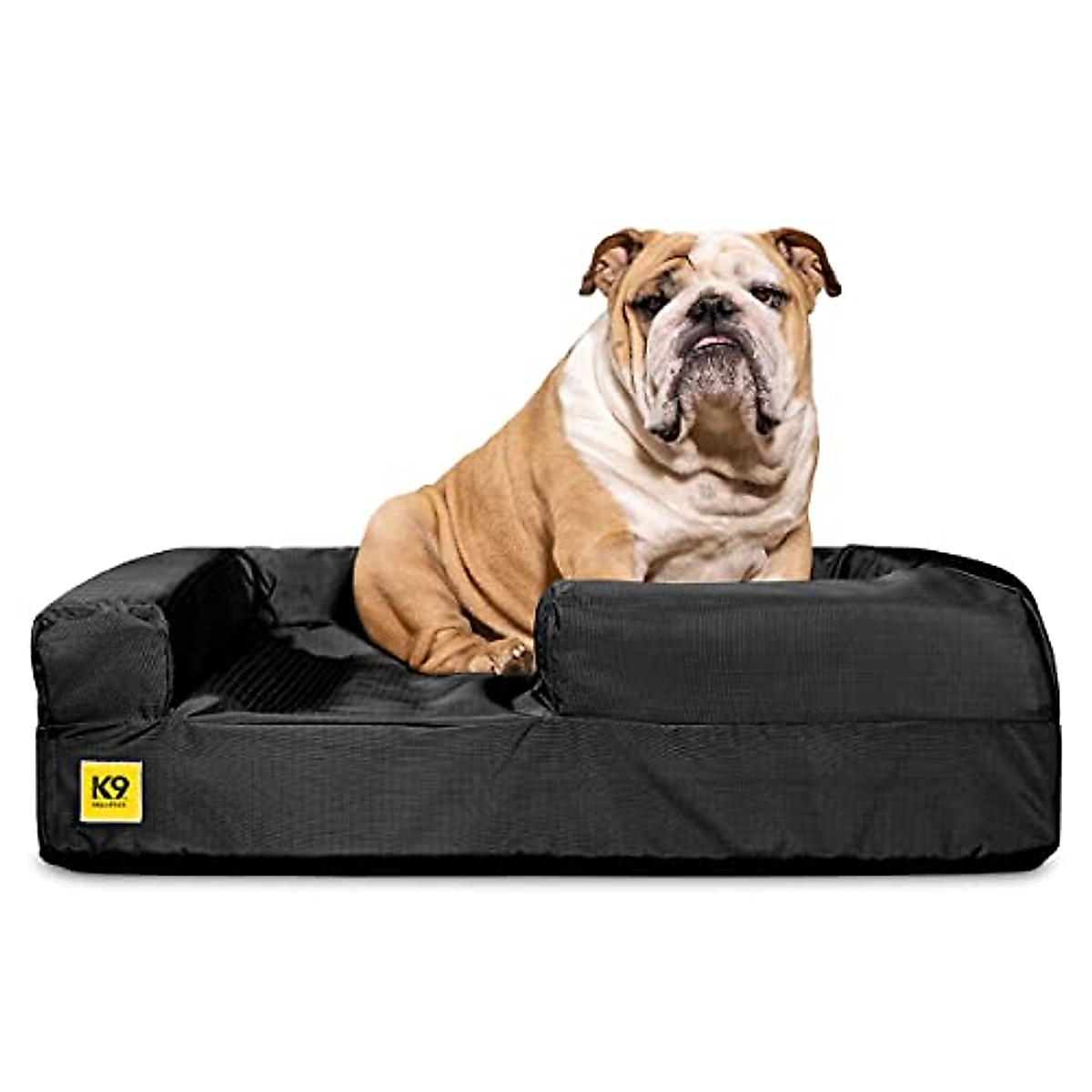 K9 Ballistics Tough Rip-Stop 3.5 Bolster Orthopedic Dog Bed (Medium, Obsidian Black) with headrest. Made for Medium Sized Dogs