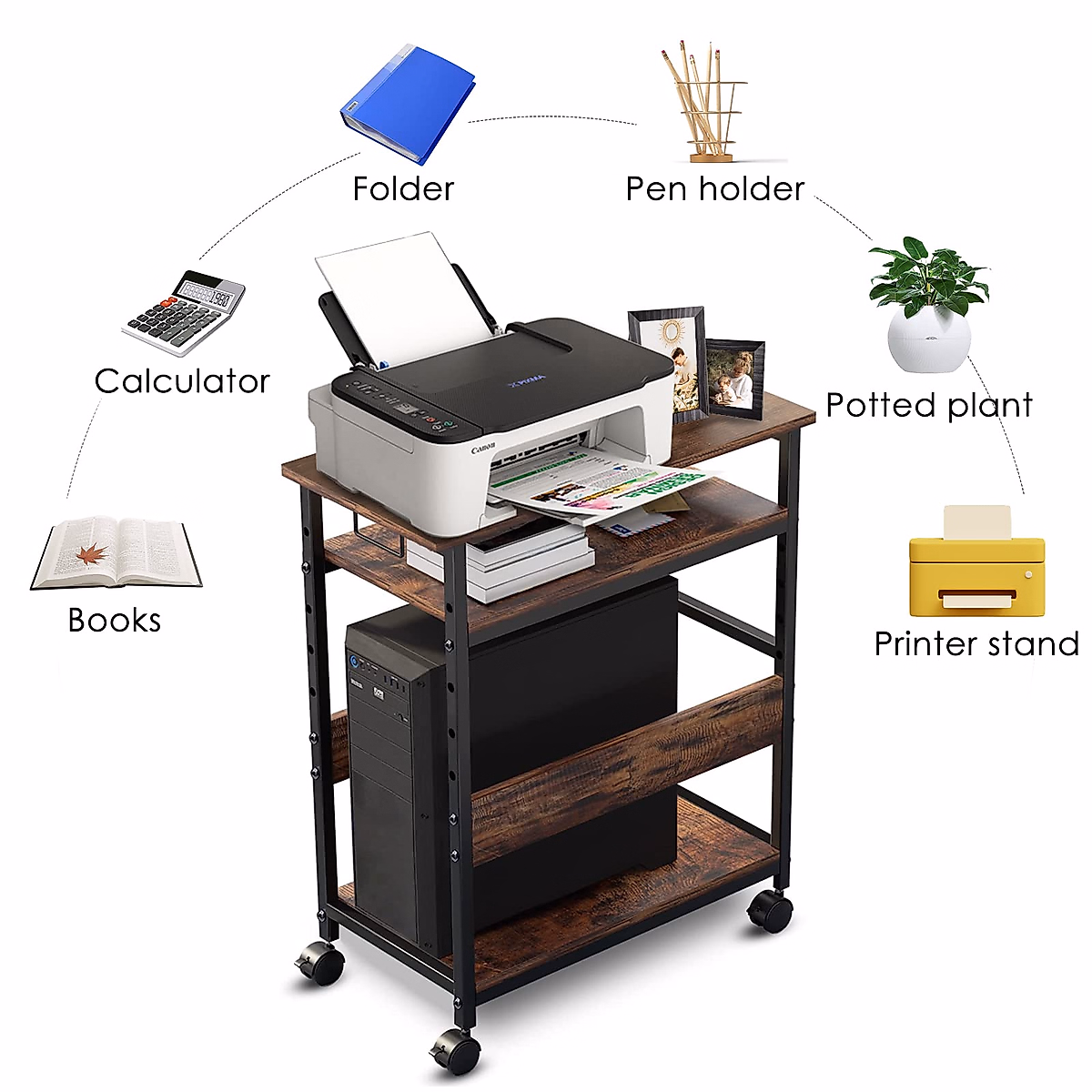 TooCust Computer Tower Stand with Wheels, Adjustable PC Tower Stand Computer Floor Stand CPU Stand, Movable PC Cart Computer Tower Floor Stand PC Stand for Under Desk (Rustic Brown)