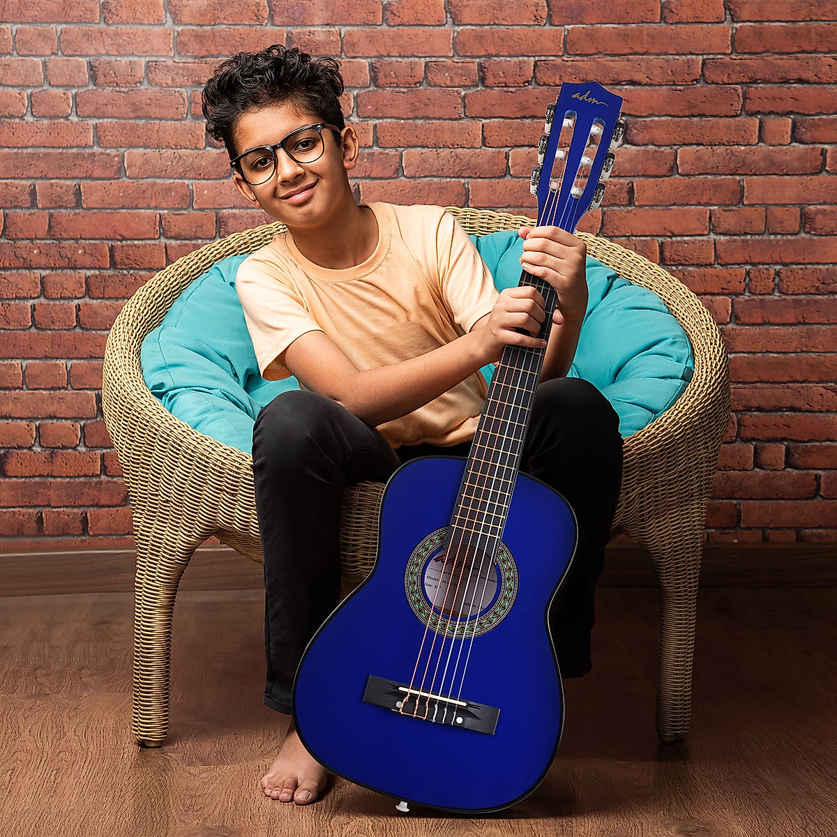ADM Beginner Acoustic Classical Guitar 30 Inch Nylon Strings Wooden Guitar Bundle Kit for Kid Boy Girl Student Youth Guitarra Online Lessons with Gig Bag, Strap, Tuner, Extra Strings, Picks,Blue