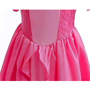 Akokvlar Princess Peach Costume for Girls Deluxe Halloween Dress Up Outfit with Accessories (Pink, 5-6 Years)