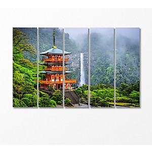 Seigantoji Pagoda and Nachi No Taki Waterfall Japan Canvas Print 1 Panel / 36x24 inches