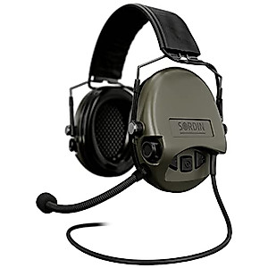 Sordin Supreme MIL CC Slim Active Ear Defenders - Leather Band & Foam Kits - Nexus Radio Downlead - Green Ear Muffs