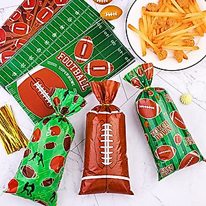 MIMIND 120 Pieces Super Bowl Football Cellophane Bags Super Bowl Heat Sealable Football Field Treat Bags with Gold Twist Ties for Football Party Decors, Sport Party Supplies, Team Gift, 6 Styles