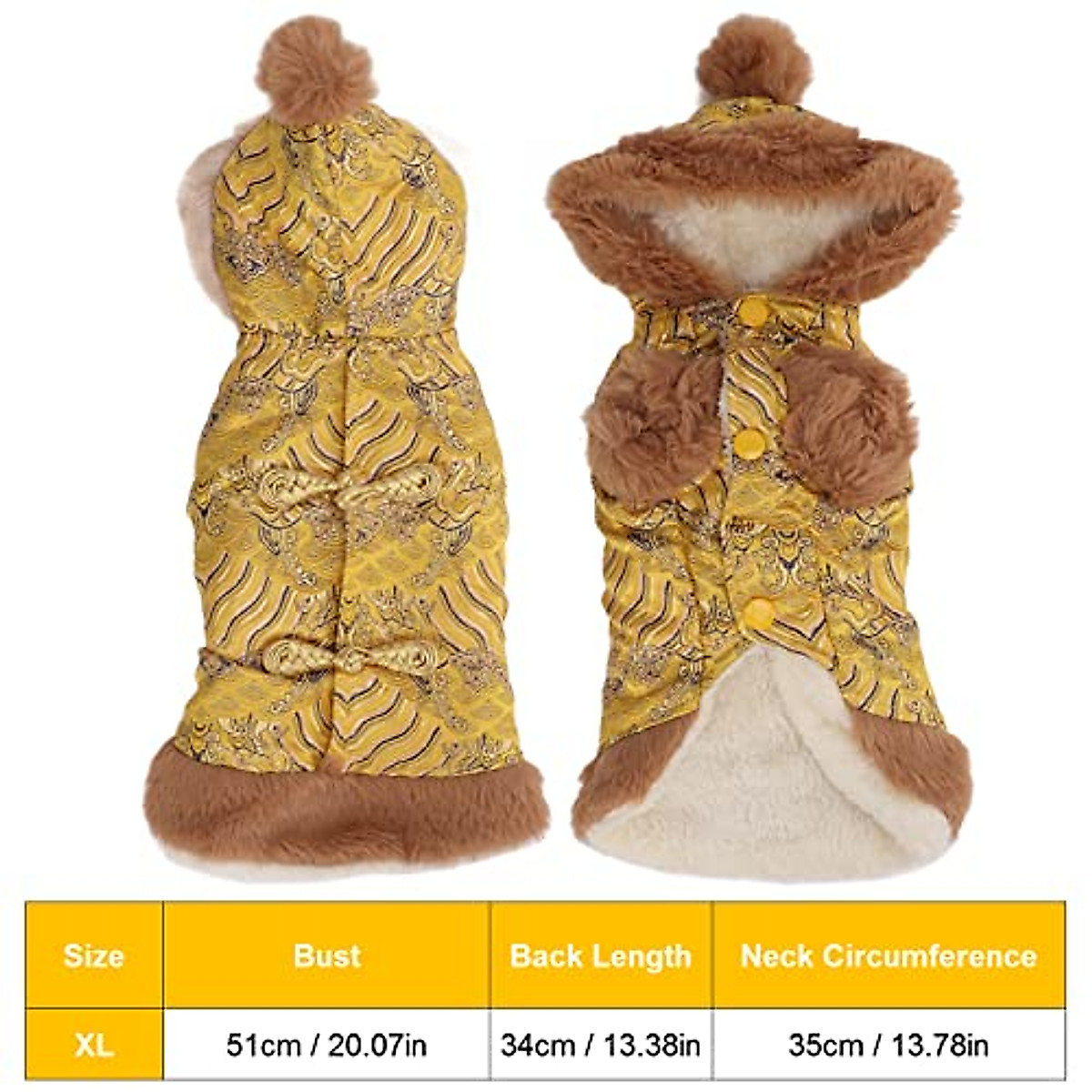 GLOGLOW Dog Costume Tang Suit, Chinese Style Pet Clothing Winter Thickened Warm Dog Cheongsam Satin Clothes with Hat for Small Dogs Puppy Cats