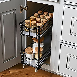 Household Essentials Glidez Multipurpose Steel Pull-Out/Slide-Out Storage Organizer with Plastic Liners for Under Cabinet Use - 2-Tier Design - Fits Standard Size Cabinet or Shelf, Black