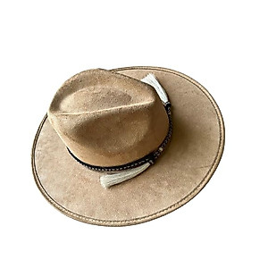 Panama Hat Genuine Horse Hair Double Tail Tassel Hat Band Cowboy Best Western Yellowstone Style - Adjustable Size - Brown and White