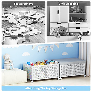 PHINOX Toy Box Storage, Toy Chest Toy Organizers and Storage Bins, Large Toy Box for Boys Girls, 70L Toy Storage Organizer with Wheels, Collapsible Metal Kids Toy Storage for Nursery, Playroom(White)