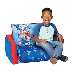 Mickey Mouse Kids Sofa Bed, Children 2-in-1 Flip Open Inflatable Comfy Couch to Lounger, Toddler Nap Mat, Over 4ft Long