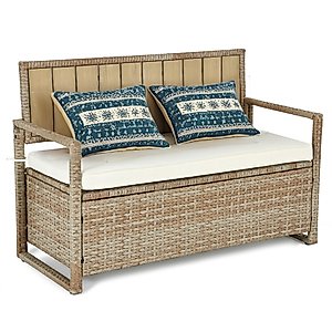 YITAHOME 70 Gal Outdoor Storage Bench, All-Weather PE Rattan Deck Box, Wicker Storage Seat Box for Patio Furniture, Outdoor Cushions, Pool Storage and Garden Tools, Beige