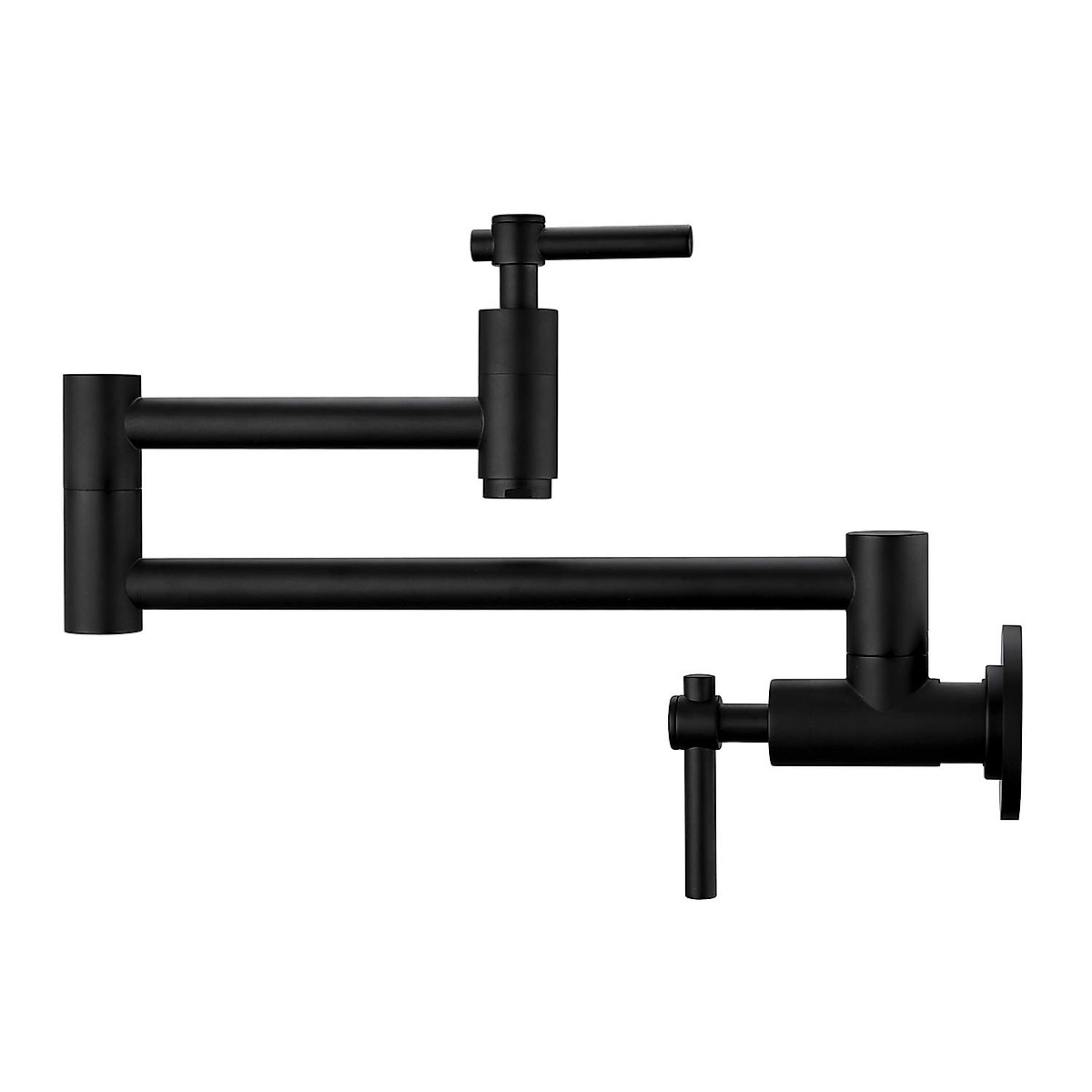 CAKIONG Matte Black Pot Filler Faucet Wall Mount Double Joint Swing Arm Folding Faucet Stretchable Brass Kitchen Faucet with Single Hole Two Handles