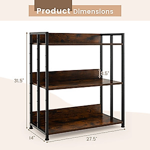 GOFLAME 3-Tier Bookshelf, Tall Bookcase Shelf with Metal Frame, Industrial Floor Storage Shelf Organizer, DIY Shelving Unit Display Rack for Study, Living Room, Kitchen, Rustic Brown