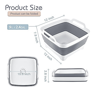 Goderewild 2.4 Gal(9L) Collapsible Dish Basin with Drain Plug, Space Saving Outdoor Multiuse Foldable Sink Tub, Dishpan, Kitchen Storage Tray for Camping, Vegetable Washing, RV