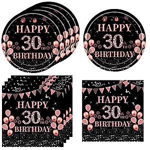 40 Pcs 30th birthday decorations for women,Black and Rose Gold Pink 30 Birthday Party Decoration for Her, Rose Gold Pink Vintage 1993 Happy 30 Birthday Table Centerpiece Party Supplies for Girls Women