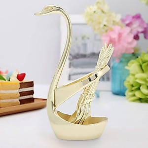 Rust-Proof Spoon Holder, Elegant Flatware Organizer, for Tableware Kitchen(Golden Cygnus + 6 spoons)