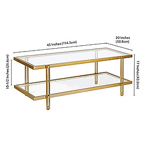 Henn&Hart 45" Wide Rectangular Coffee Table in Brass, Modern coffee tables for living room, studio apartment essentials