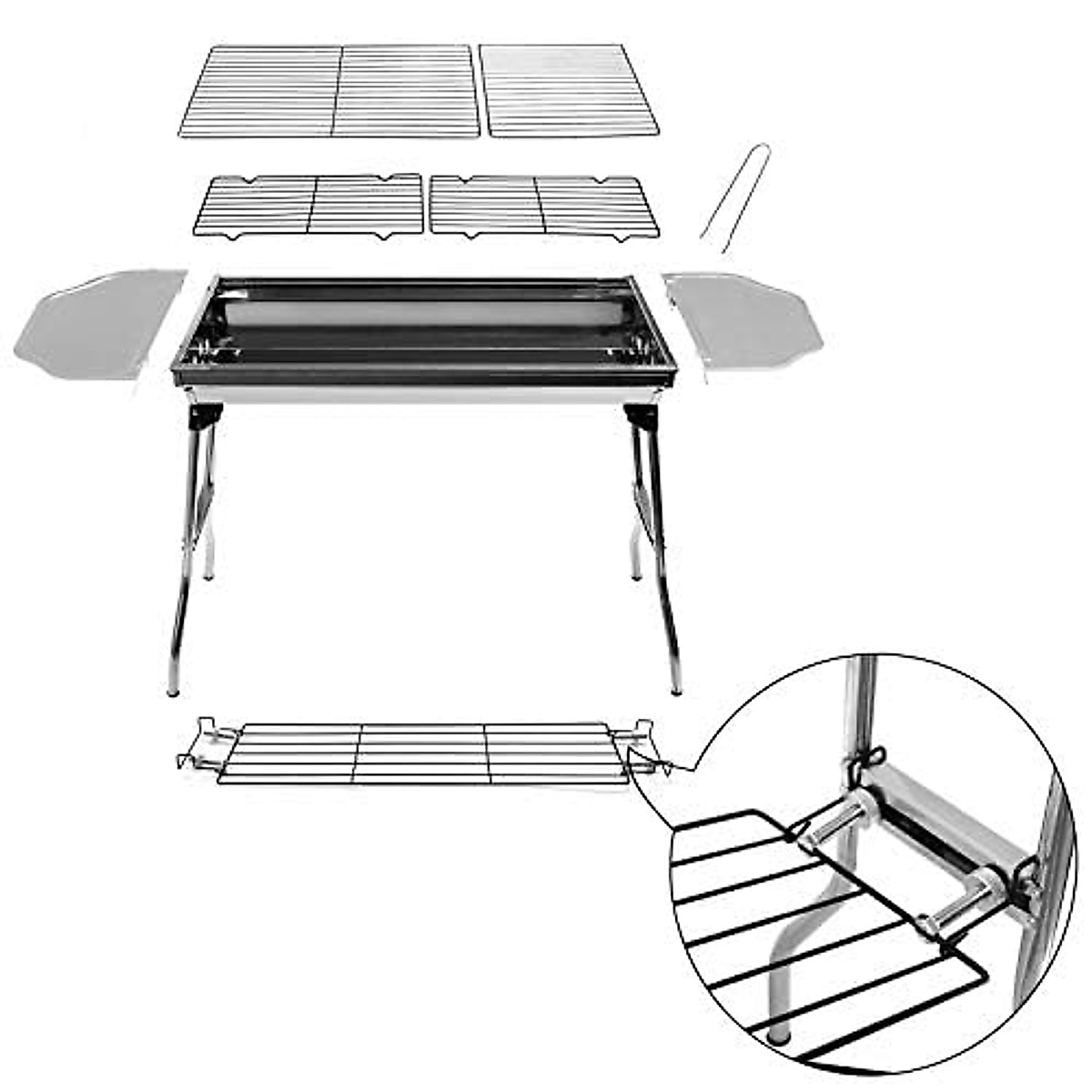 HTTMT- Refined Stable Version-2.0 Iron Portable Folding Barbecue Charcoal Grill Stove Shish Kebab Stainless Steel BBQ Patio Camping Fold Large [P/N: ET-COOK003]