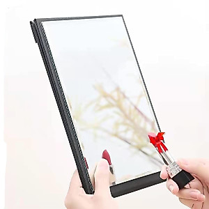 PSG.LGD Makeup Mirror,Portable Folding Mirror with Adjustable Stand for Tabletop,PU Leather,Perfect Size for Camping,Vocation,Home Vanity and Office Desk,Black