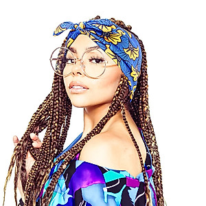 RechicGu 6 Pieces African Ankara Print Bonnet Beanie Cap Pre-Tied Bow Bowknot Headwrap Stretch Turban Headband Dreadlocks Locs India Dread Head Band Wrap Yoga Hair Bandana Blue Gingko