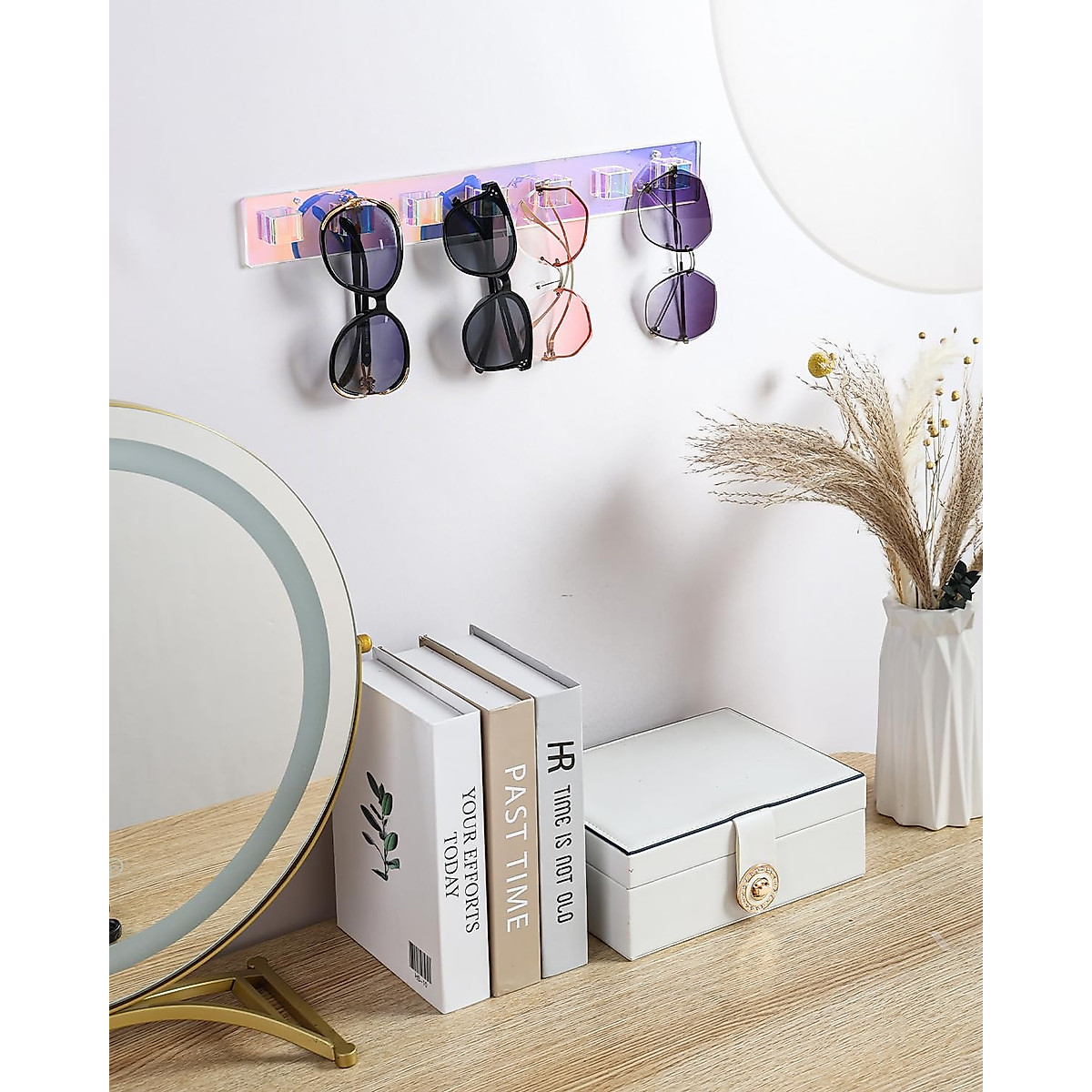 SILFGRLF Sunglasses Holder Organizer, 2 Pack Acrylic Sunglasses Organizer Wall Mounted Eyeglasses Display Holder Eyewear Glasses Hanging Rack for Entryway Living Room Bedroom(Iridescent)