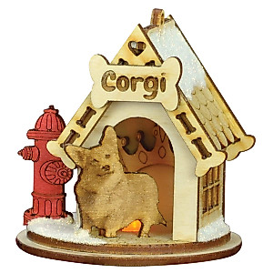 Ginger Cottages Corgi Dog Tea Light Display Tea Light Display Wooden Christmas Ornament for Christmas Tree