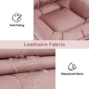 MCombo Swivel Accent Chair with Height Adjustment, Upholstered Desk Chair for Living Room Office 4846 4473 (Round Base, Pink)