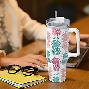 HULIBIN Colored pineapple Print Double Deck Stainless Steel Travel Coffee Cup With Lid 40 Oz Ice Bully Cup