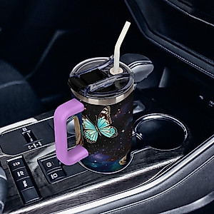 Cute Cat Playing with Butterfly 40 Oz Stainless Steel Cup Travel Tumbler with Handle and Straw Lightweight Coffee Mug for Home Office