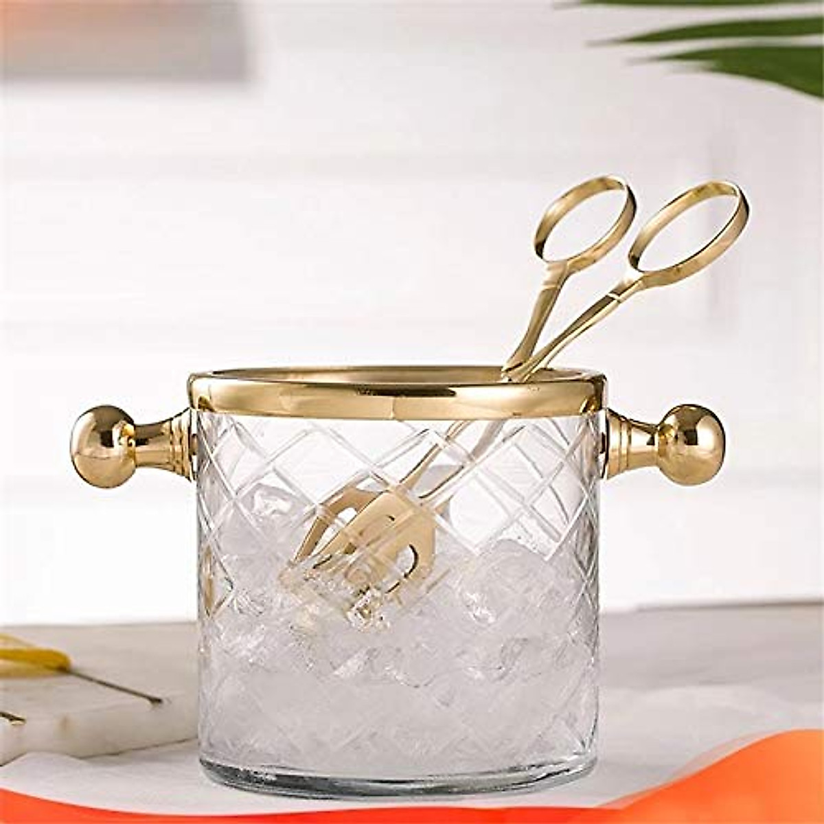 ZSEDP Handmade Brass Glass ice Bucket with ice Clip Dining Table Cooler Wine Wine Rack ice Bucket Champagne can Cooler