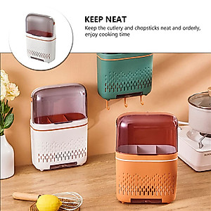 Kitchen Chopsticks Rack Wall Mounted Flatware Holder Basket with Drainer Lid Utensils Cutlery Holder