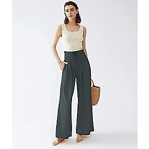 Linen Pants for Women, Summer Drawstring High Waist with Pockets Cotton Linen Palazzo Pants Beach Wide Leg Pant Trousers