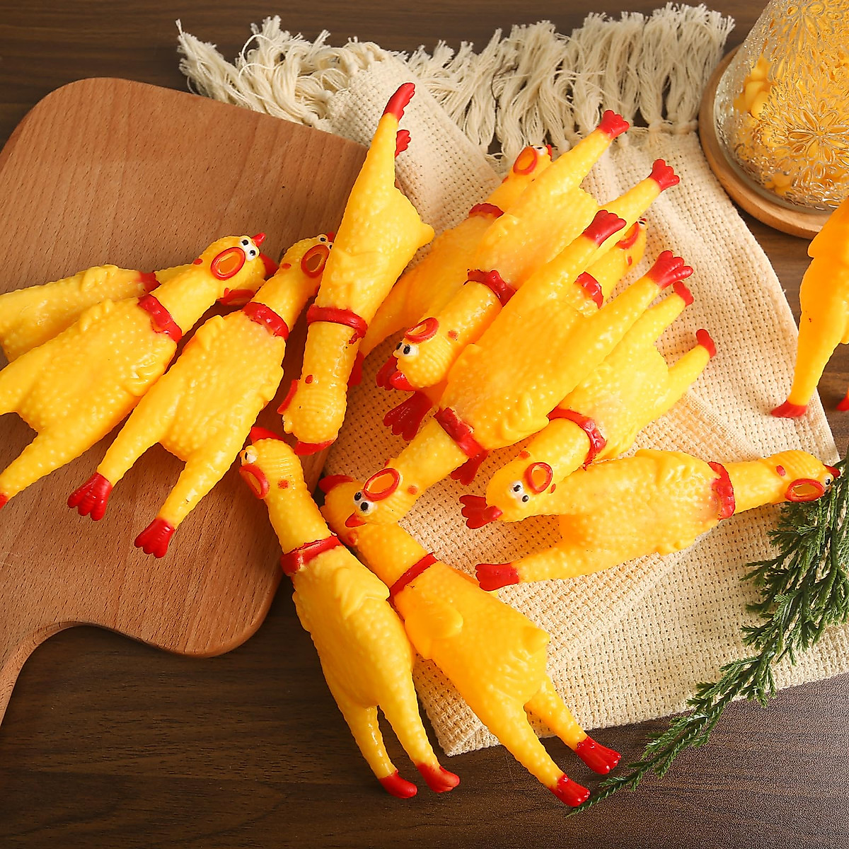 AMOR PRESENT 16PCS Squeaky Rubber Chicken, Screaming Rubber Chickens Toys for Kids Party Favors Prank Toys Dog Toys Noise Maker