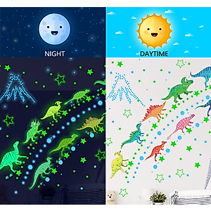 Glow in The Dark Dinosaur Wall Decals - 652Pcs Dinosaur Wall Stickers for Boys Room,Kids Wall Decor Stars for Baby Nursery Boys Bedroom Ceiling (Green Dinosaur)