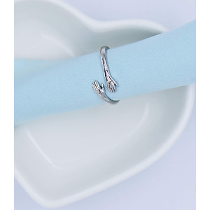 YMHOP 925 Sterling Silver Rings for Women Silver Hugging Hands Open Ring Jewelry Hug Hands Statement Rings Bands Size 9