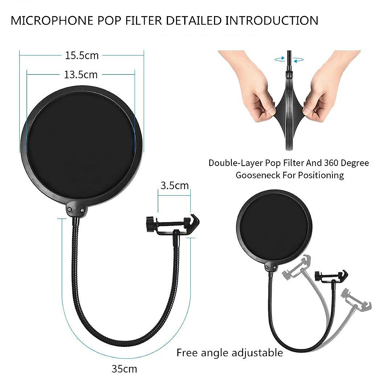 Windscreen and Dual Layered Pop Filter Heavy Duty Mic Arm,Broadcasting