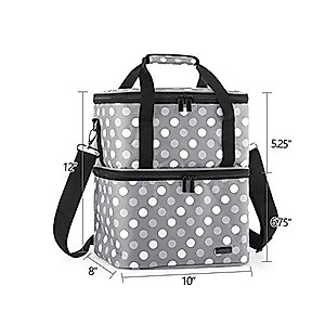 LUXJA Breast Pump Bag with 2 Insulated Compartments for Breast Pump and Cooler Bag, Pumping Bag for Working Mothers (Fits Most Major Breast Pump), Gray Dots