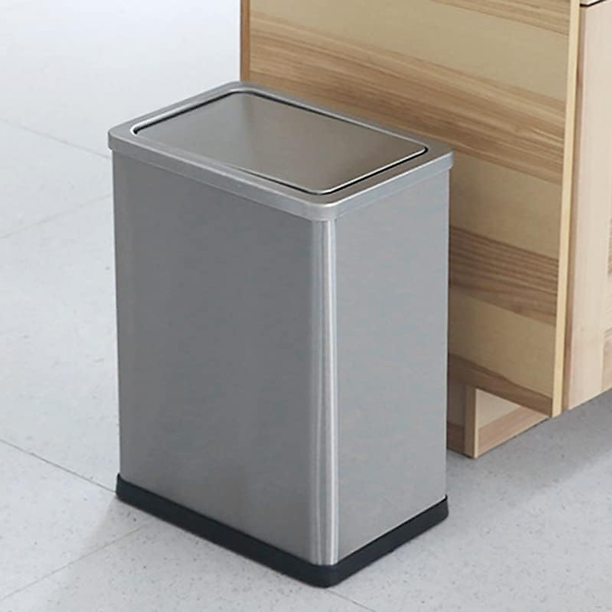 JINYCOME 2.6 Gallon Small Office Bathroom Trash Can with Swing Lid,Living Room Bedroom Garbage can Wastebasket bin,Metal Decor Trash Can (Stainless Steel)