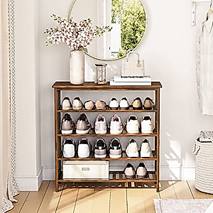 HOOBRO Shoe Rack, 5-Tier Shoe Rack for Entryway, 29.5" L x 11.8" W x 31.5" H, Holds 16-20 Pairs of Shoes, Multifunctional Bamboo Shoe Shelf Storage, Stable and Study, for Closet, Mocha MA70XJ01