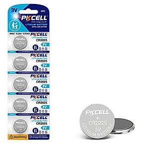PKCELL 5Pcs CR2025 Battery CR 2025 3V Lithium Coin Battery for Car Key Fob, Remote Control