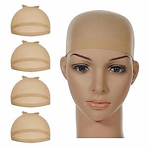 4 Pcs Stretchy Nylon Wig Caps, Brown Skin Tone Wig Cap for Women, Bald Cap for Wigs