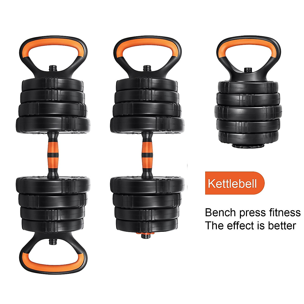EDOSTORY 44LB Adjustable Dumbbell Set, Free Weights Dumbbells for Home Gym, 4 in 1 Set, Barbell, Dumbbells, Kettlebell and Push-ups, Non-slip Handles, Fitness Exercise Equipmen for Men Women